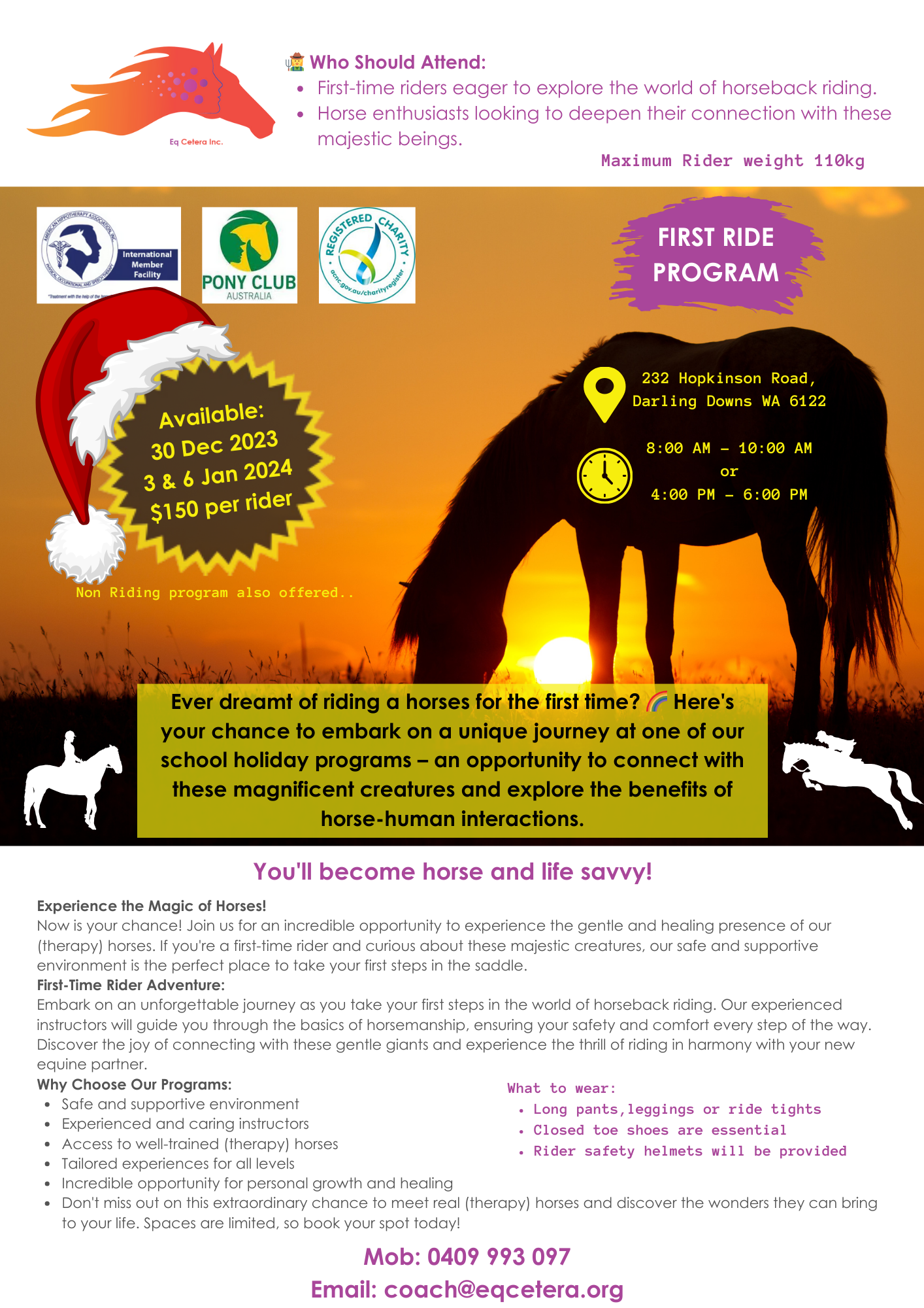 Discovering Horses – first ride program flyer 2023-24 - Eq Cetera Inc